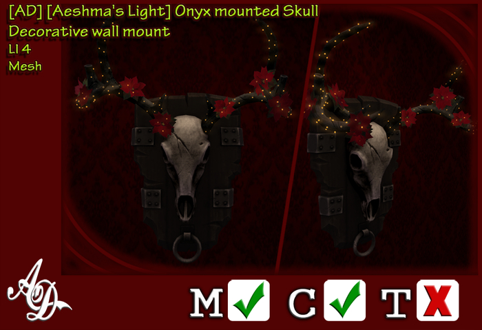 Second Life Marketplace - [AD] [Aeshma's Light] Onyx mounted Skull